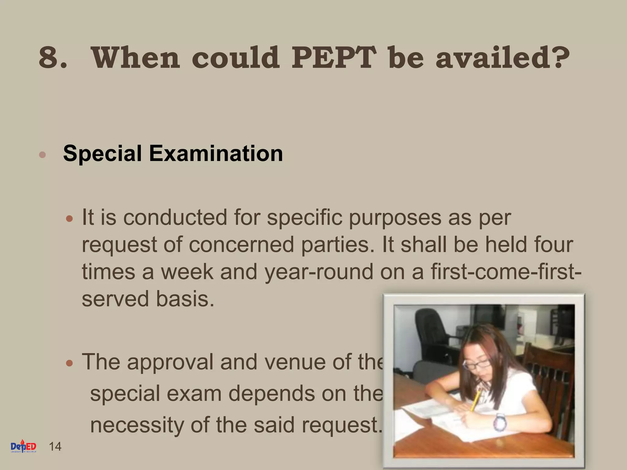 3 2016 pept overview - philippine educational placement test | PPTX