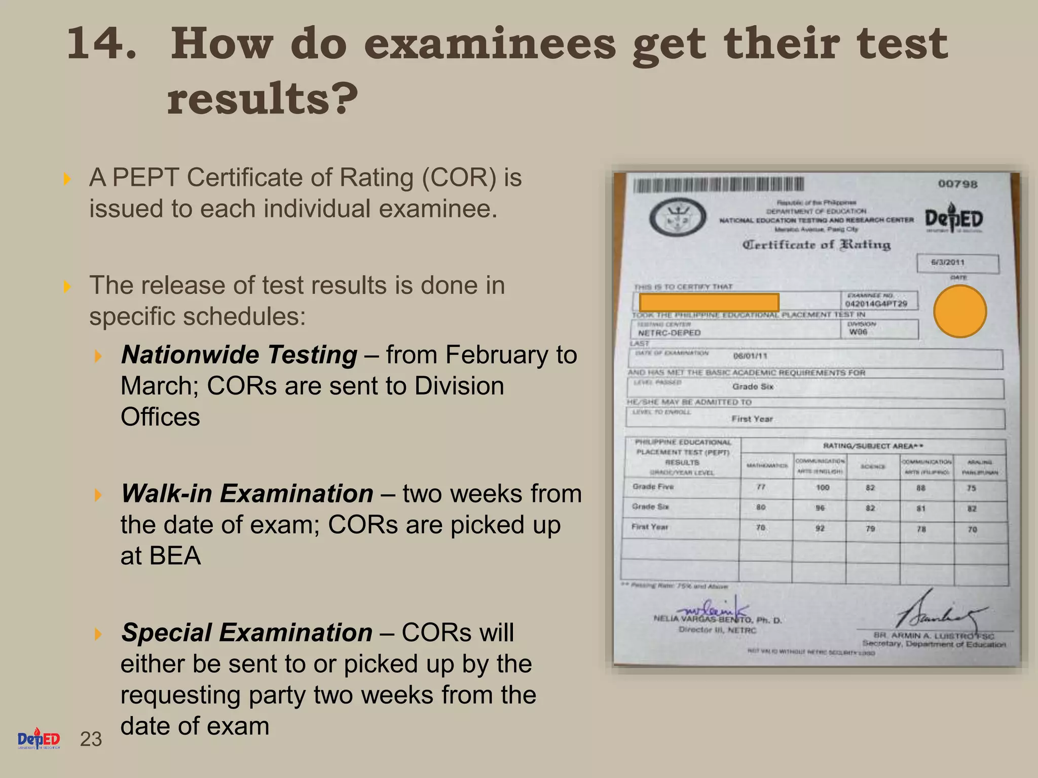 3 2016 pept overview - philippine educational placement test | PPTX