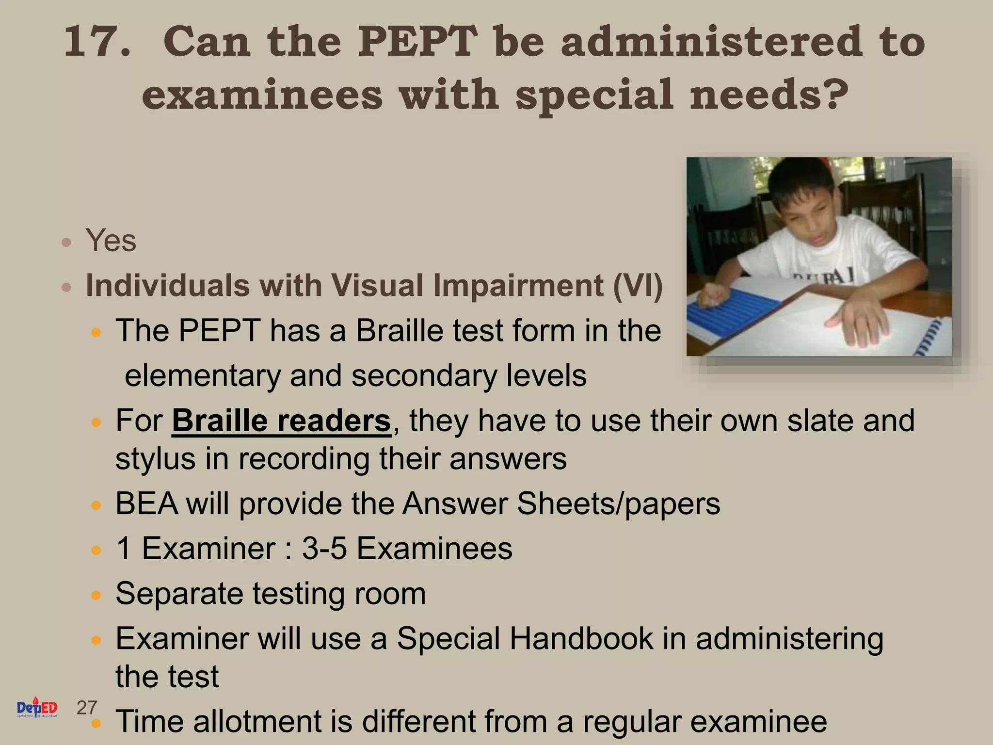 3 2016 pept overview - philippine educational placement test | PPTX