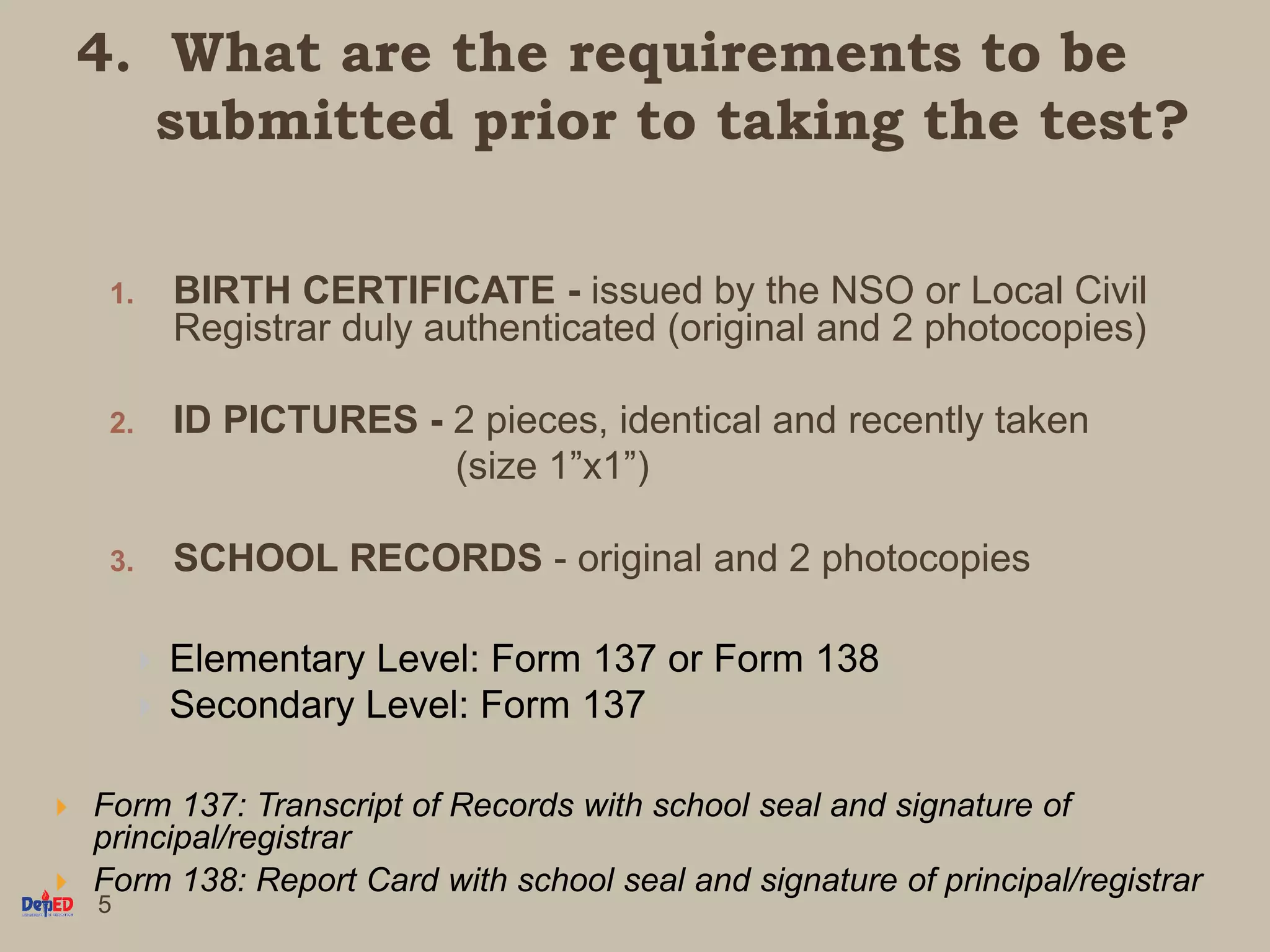 3 2016 pept overview - philippine educational placement test | PPTX