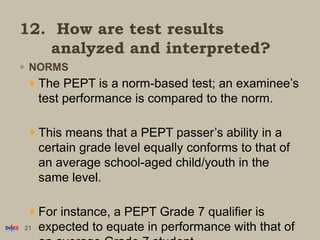 3 2016 pept overview - philippine educational placement test | PPTX