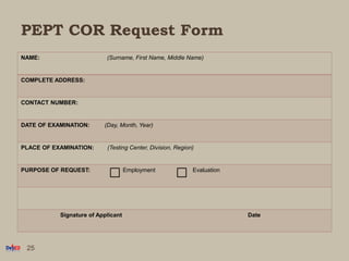 3 2016 pept overview - philippine educational placement test | PPTX