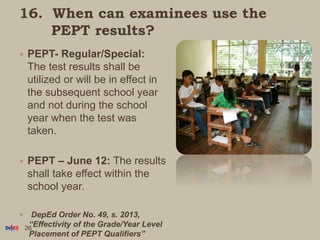 3 2016 pept overview - philippine educational placement test | PPTX
