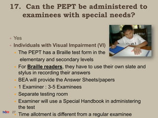 3 2016 pept overview - philippine educational placement test | PPTX