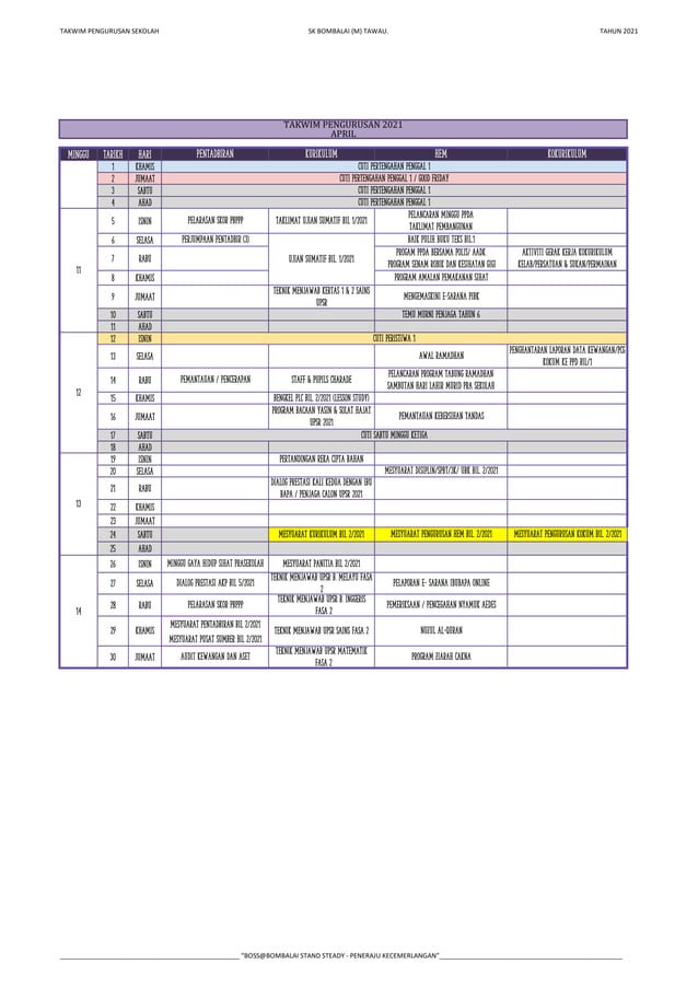 3. takwim sk bombalai 2021 | PDF