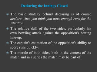 Tactical concepts applicable to the game of cricket | PPT
