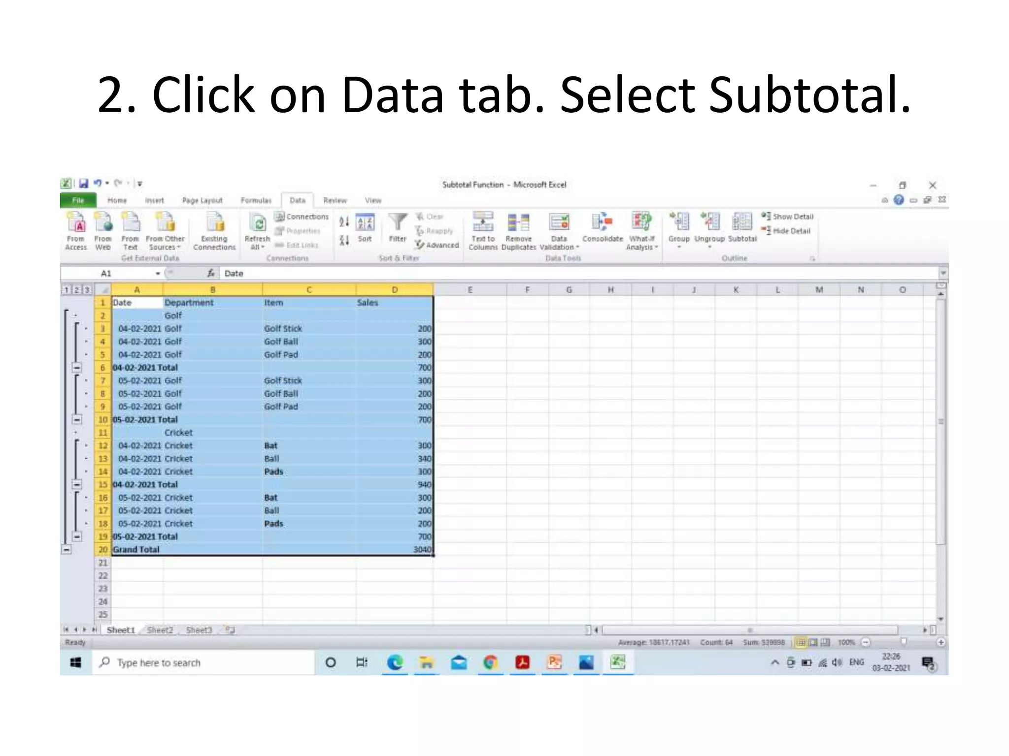 3. subtotal function in excel | PDF