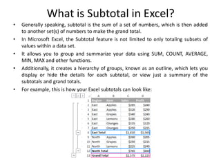 3. subtotal function in excel | PPT