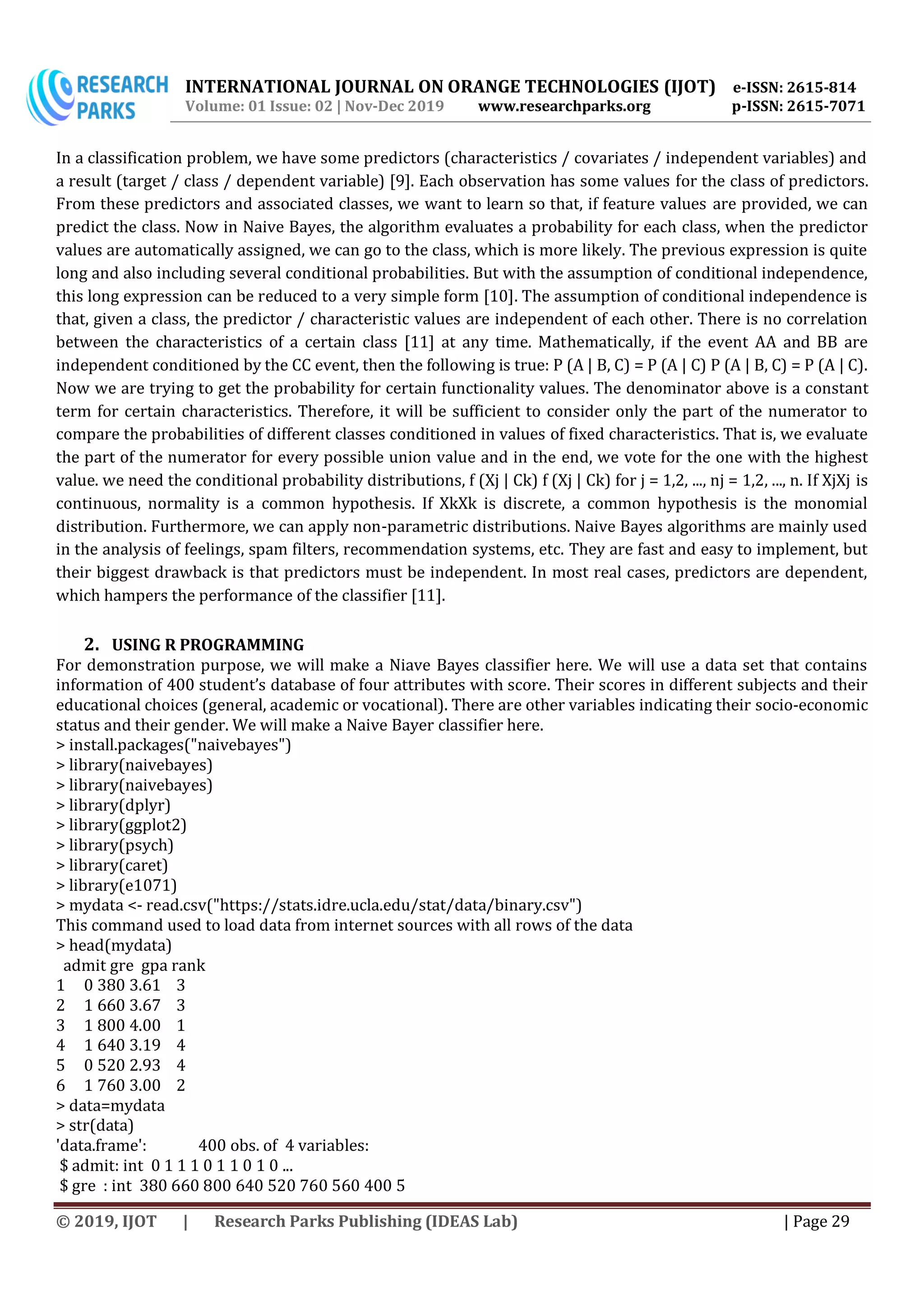 Naïve Bayes Machine Learning Classification with R Programming: A case study of binary data sets ...