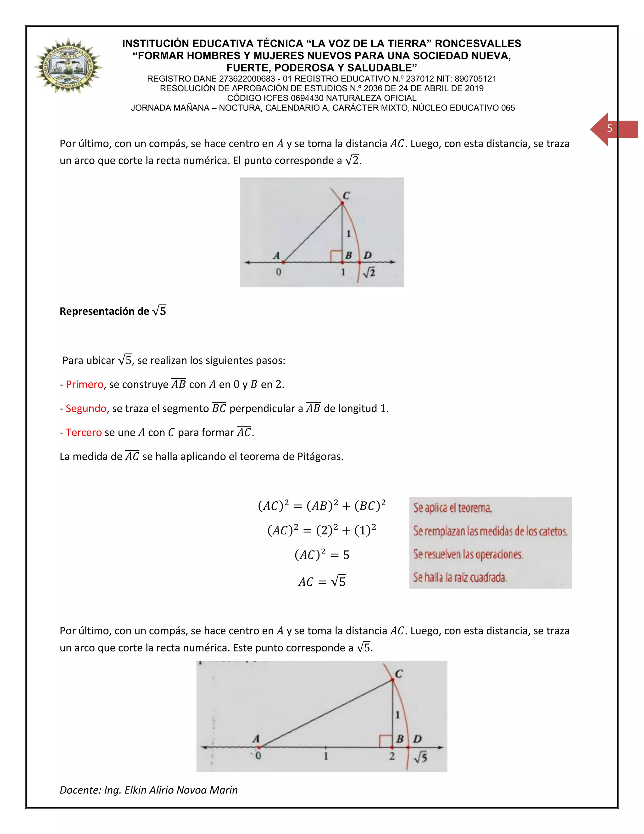 Taller 3 - Teorema de Pitágoras y números irracionales. | PDF