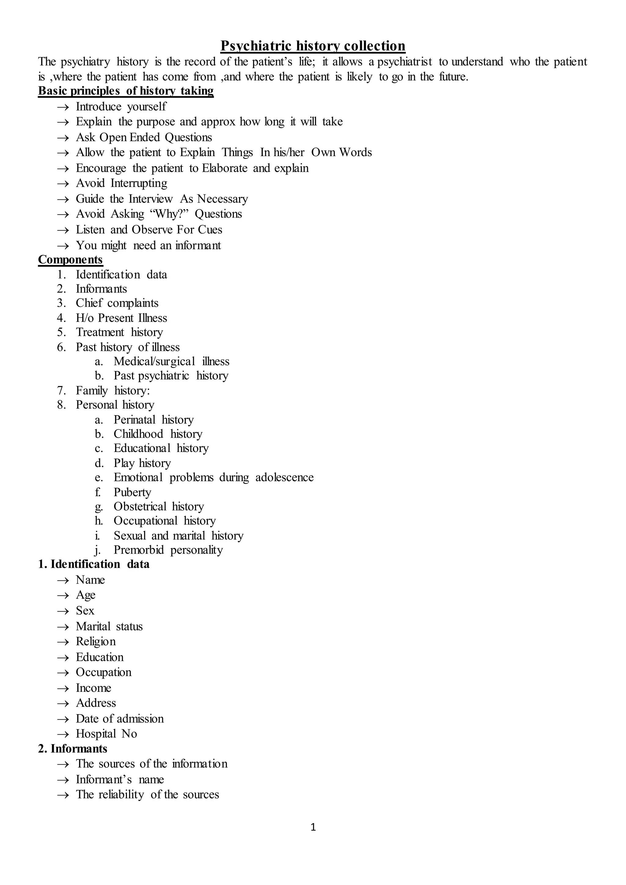 Psychiatric history collection | DOCX