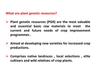 Plant genetic resources their utilization and conservation in crop ...