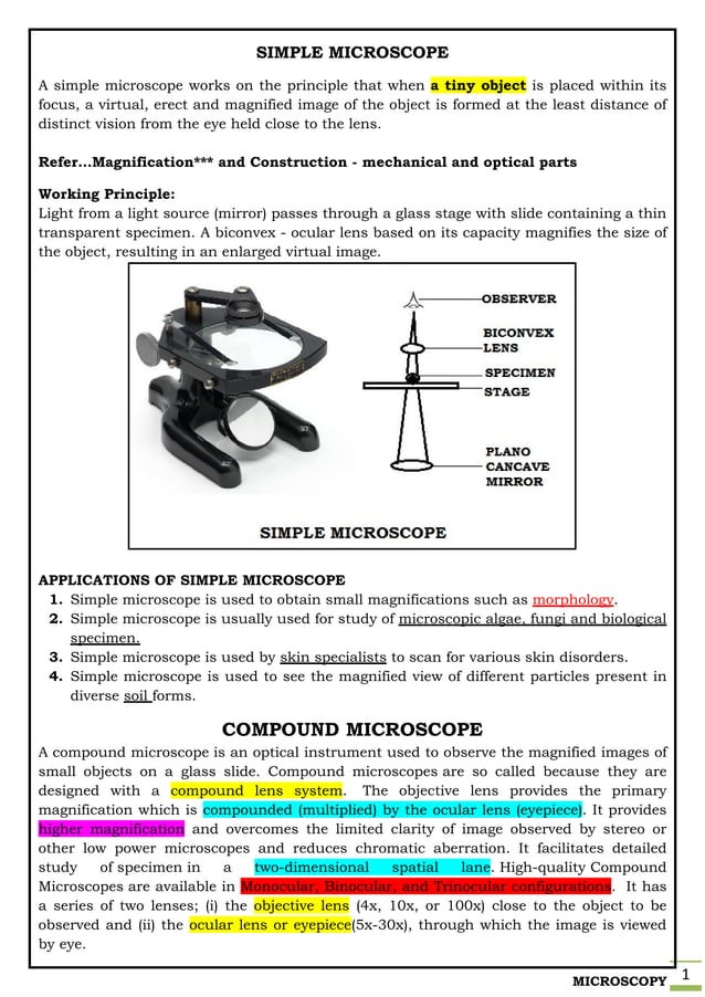 3. Microscope simple, compound & stereo - Basics | PDF