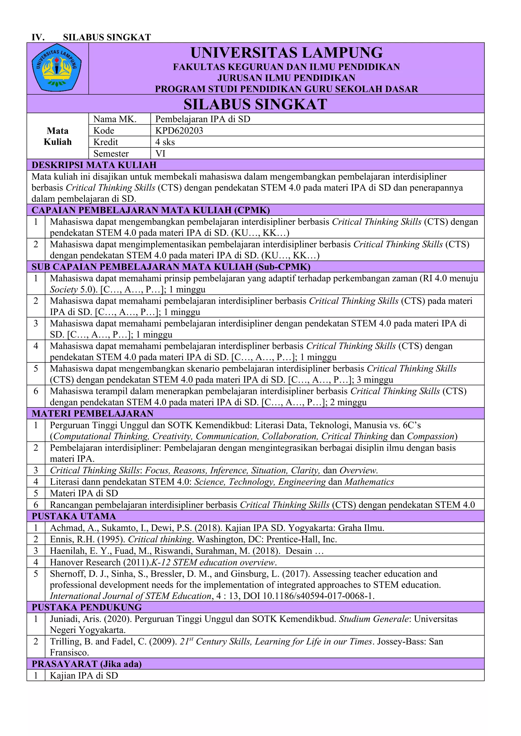 3. silabus singkat | PDF