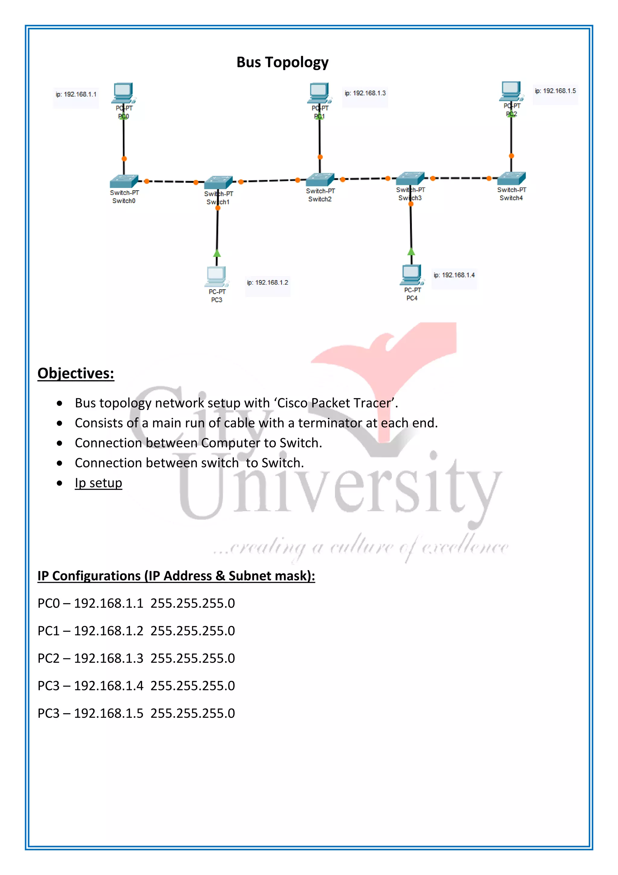 Bus Topology design with Cisco Packet Tracer | PDF