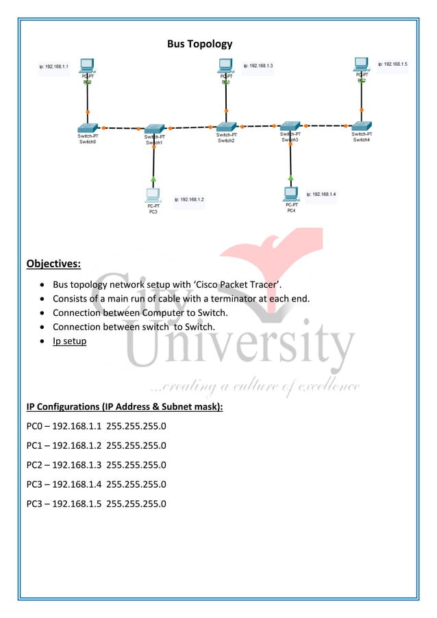 Bus Topology design with Cisco Packet Tracer | PDF