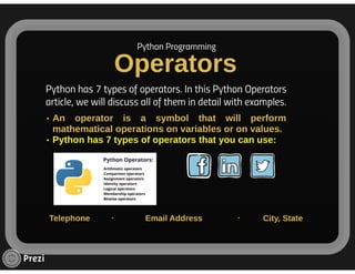 Operators: Arithmetic, Comparison, Logical and more | PPT