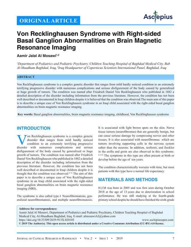Von Recklinghausen Syndrome with Right-sided Basal Ganglion ...