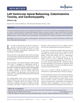Left Ventricular Apical Ballooning, Catecholamine Toxicity, and ...