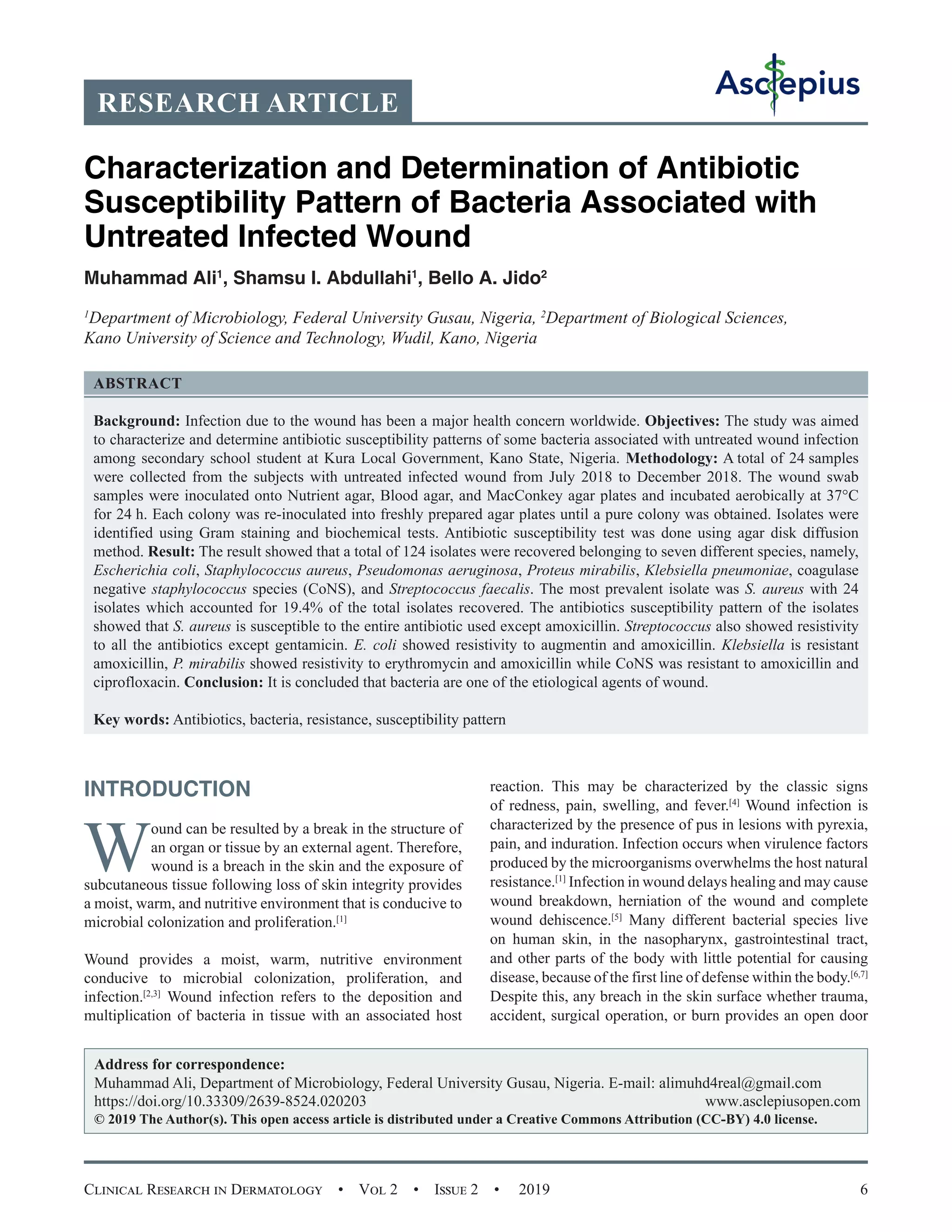 Characterization and Determination of Antibiotic Susceptibility Pattern ...