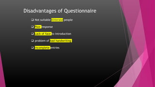 PRESENTATION ON QUESTIONNAIRE DESIGN AND DEVELOPMENT | PPTX