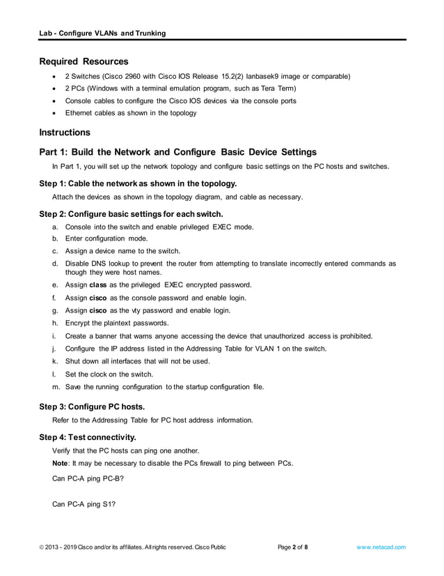 3.4.6-lab---configure-vlans-and-trunking.pdf | Computer Networking | Computing