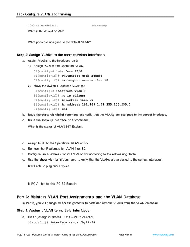 3.4.6-lab---configure-vlans-and-trunking.pdf | Computer Networking | Computing
