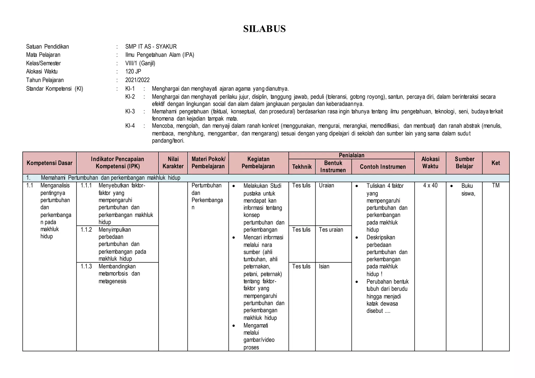3. Silabus IPA Kelas 8.doc