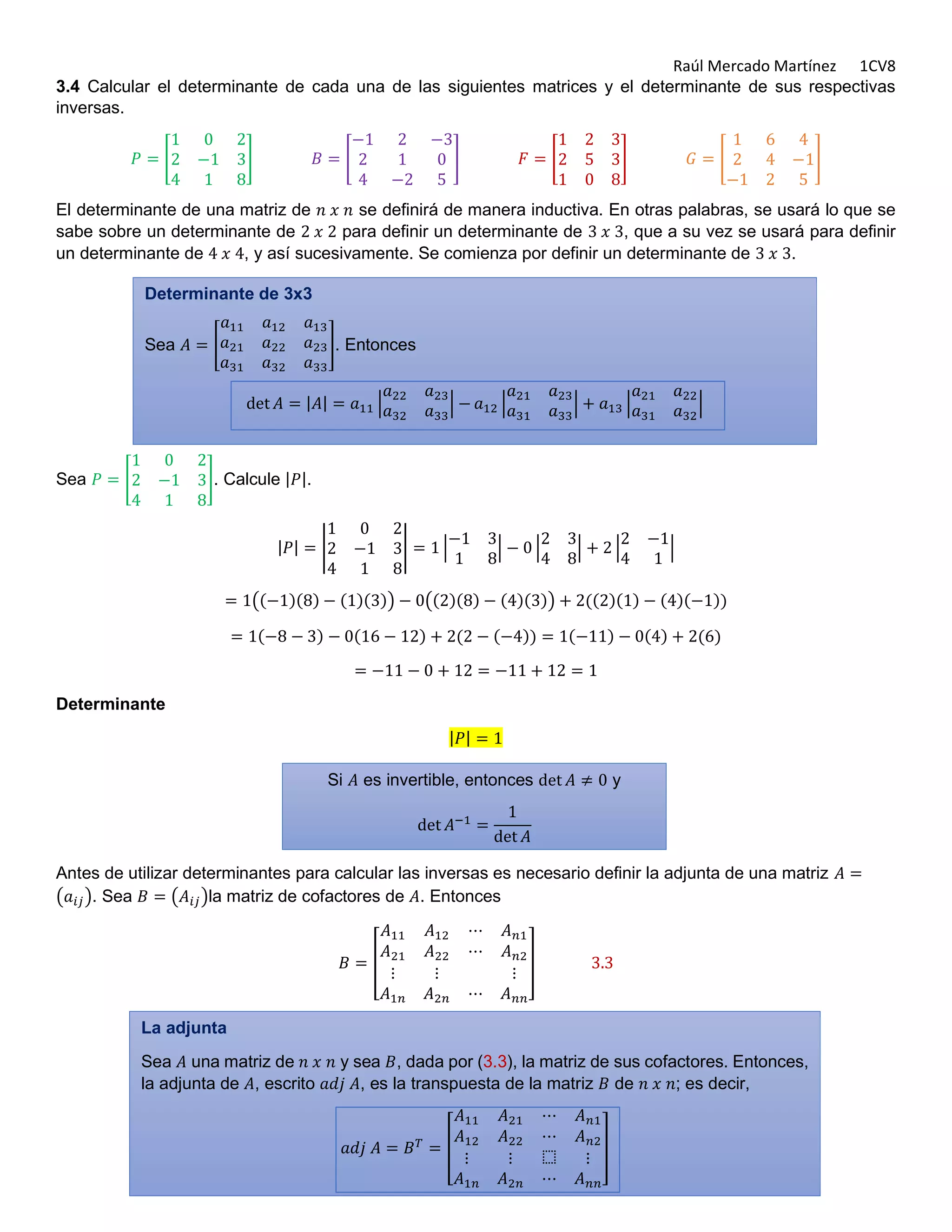 Ejercicios determinante de matriz por Cramer y Sarrus - Fundamentos de ...