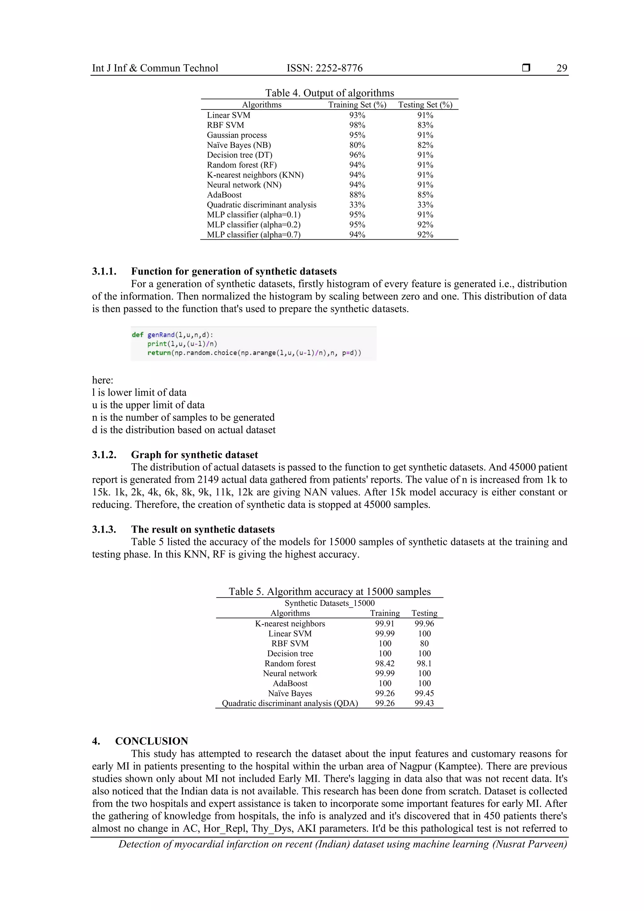 Detection Of Myocardial Infarction On Recent Dataset Using Machine Learning Pdf