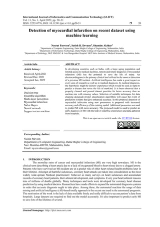 Detection of myocardial infarction on recent dataset using machine learning | PDF