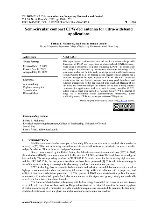 Semi-circular compact CPW-fed antenna for ultra-wideband applications | PDF | Physics | Science