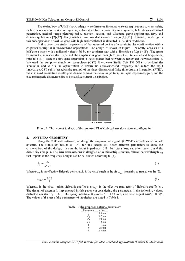 Semi-circular compact CPW-fed antenna for ultra-wideband applications | PDF | Physics | Science