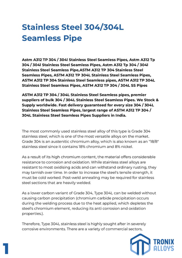 Stainless Steel 304/ 304L Seamless Pipe | PDF