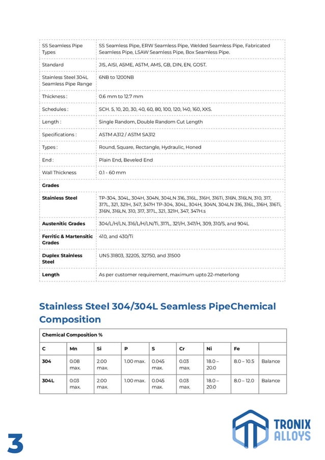 Stainless Steel 304/ 304L Seamless Pipe | PDF
