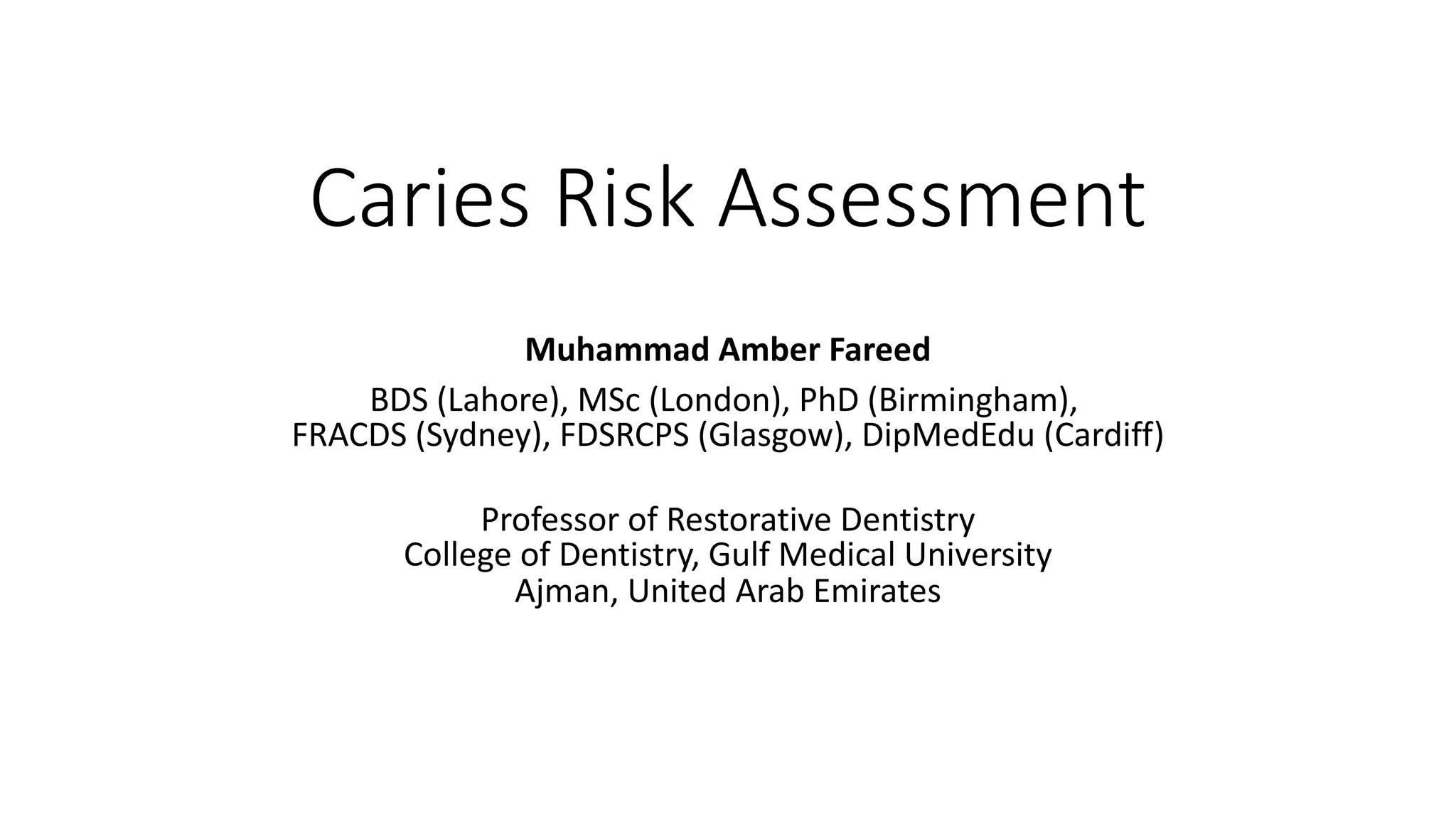 Caries Risk Assessment | PDF