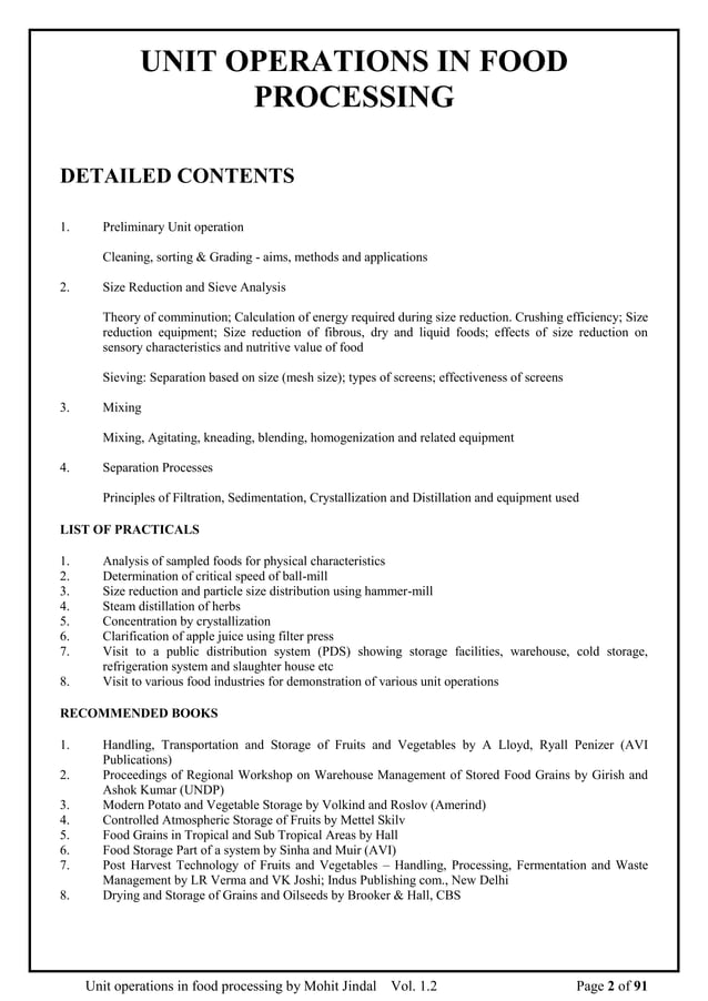 UOFP- Unit operation in Food Processing | DOC