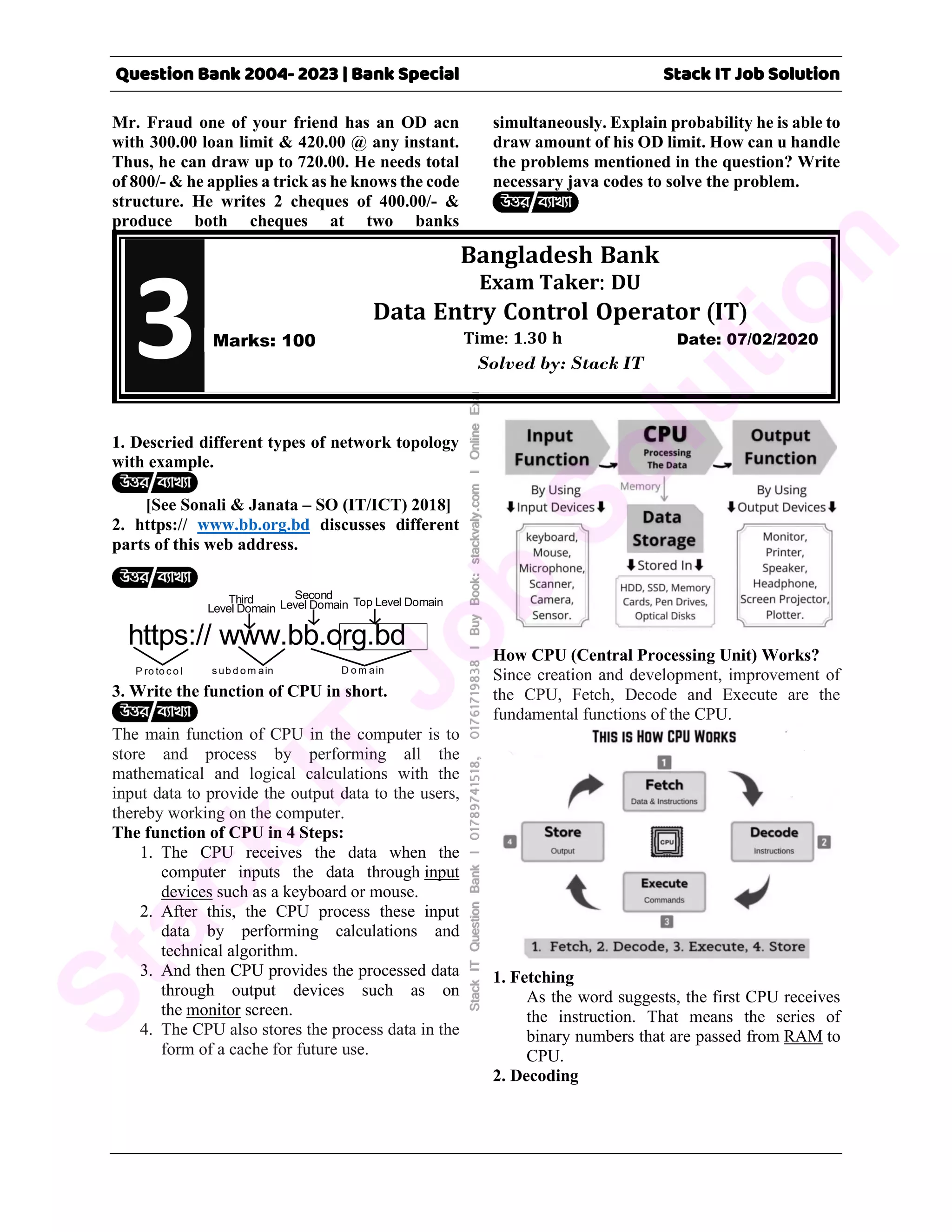 Bangladesh Bank Data entry control operator Question Solution. | PDF