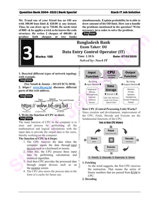 Bangladesh Bank Data entry control operator Question Solution. | PDF