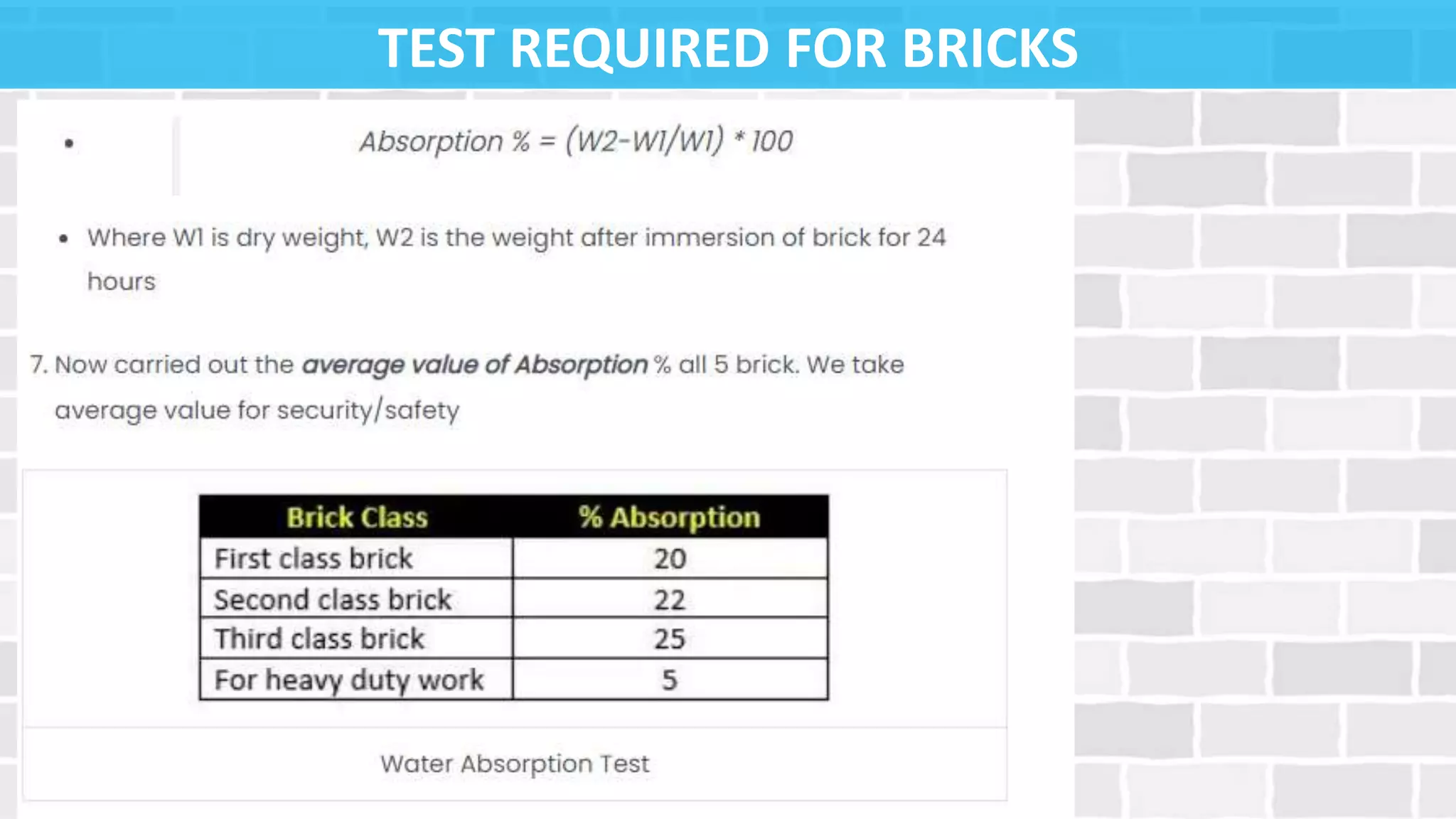 3. Standard tests of bricks blocks and characteristics of good bricks ...