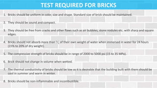 3. Standard tests of bricks blocks and characteristics of good bricks ...