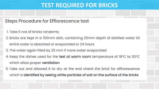 3. Standard tests of bricks blocks and characteristics of good bricks ...