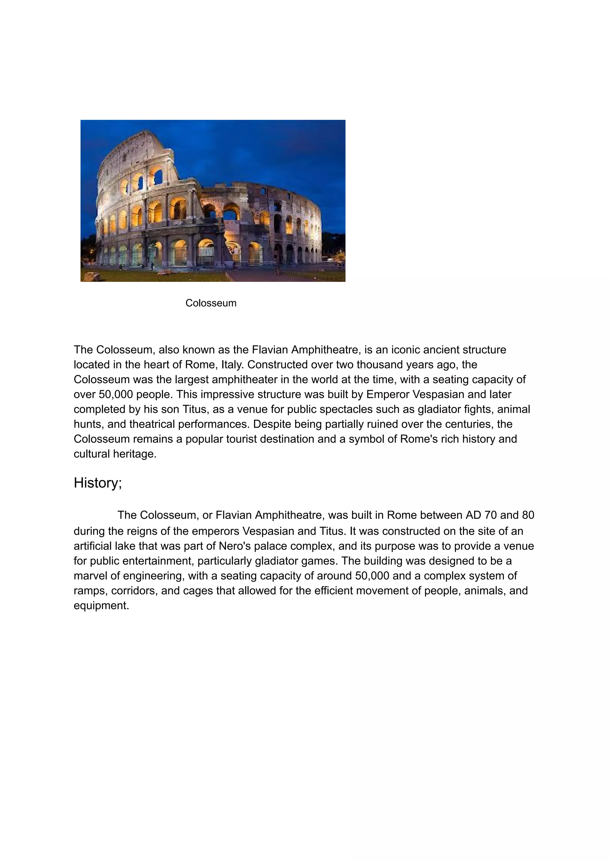 Colosseum of Rome history and facts. | PDF