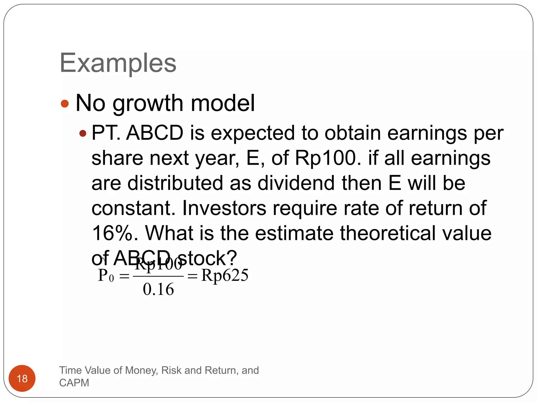 3. Time Value of Money, Risk, return and the CAPM.pptx | Stocks and Bonds | Personal Investing