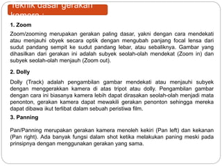 Teknik pergerakan kamera saat pengambilan gambar bergerak.pptx