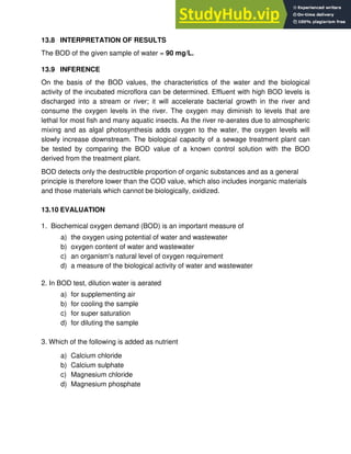 3.0 EXPERIMENT ON DETERMINATION OF BIOCHEMICAL OXYGEN DEMAND | PDF