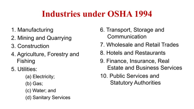 3.1 OSH Legislations for Principle.ppt | Business | Business and Finance