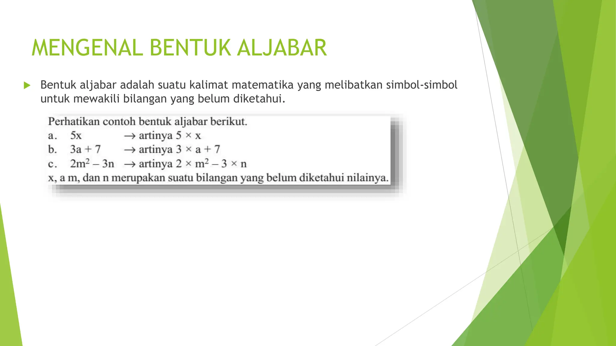 materi bentuk aljabar smp kelas 7 semester 1 | PPTX