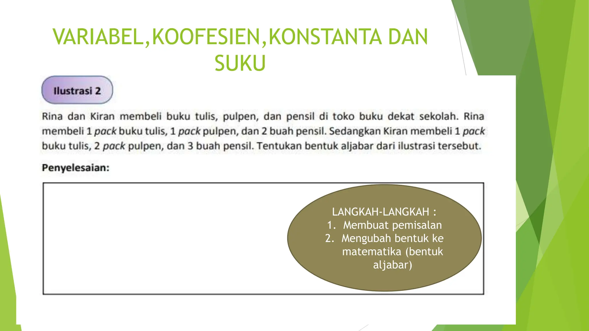 materi bentuk aljabar smp kelas 7 semester 1 | PPTX