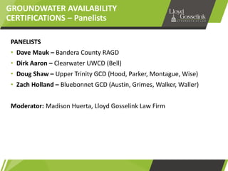 Panel Discussion on Groundwater Availability Certifications - Madison ...